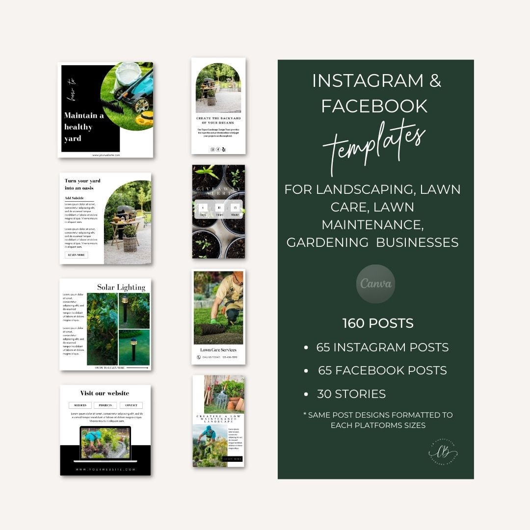 Landscaping Social Media Carousel Post and Story Templates, Lawn Care ...