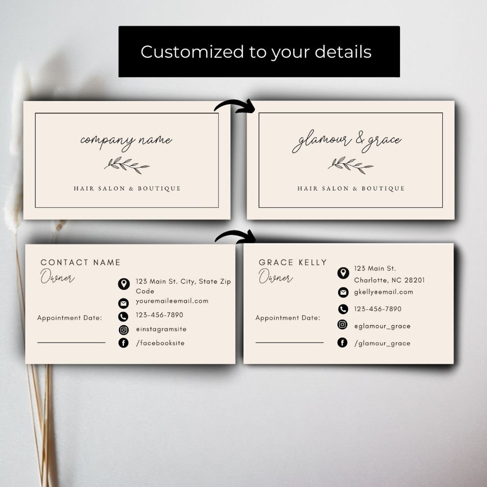 Hair Salon Business Card, Business Card for Beauty Salon, Appointment ...