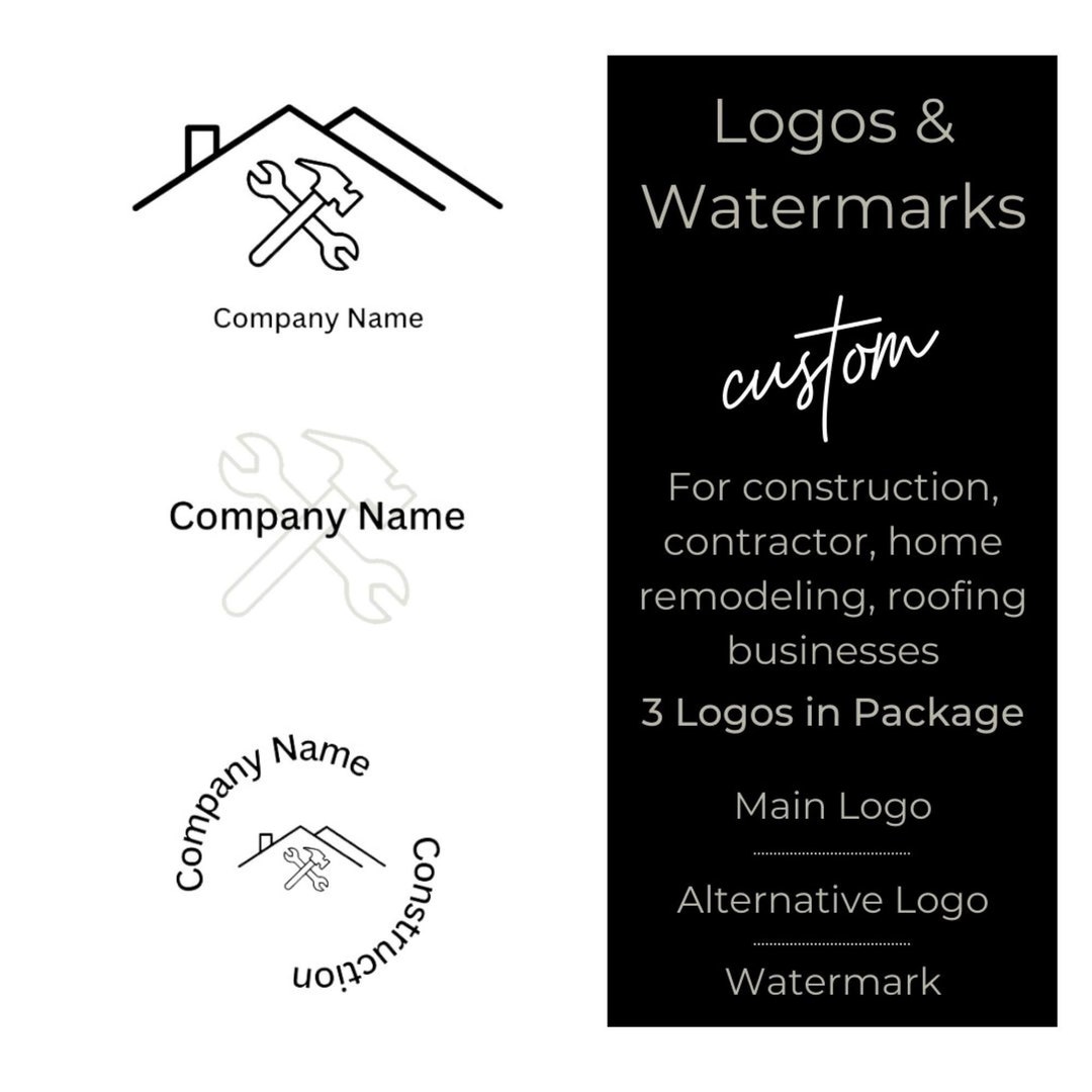 Contractor Logo & Watermark Package Construction Logo - Etsy