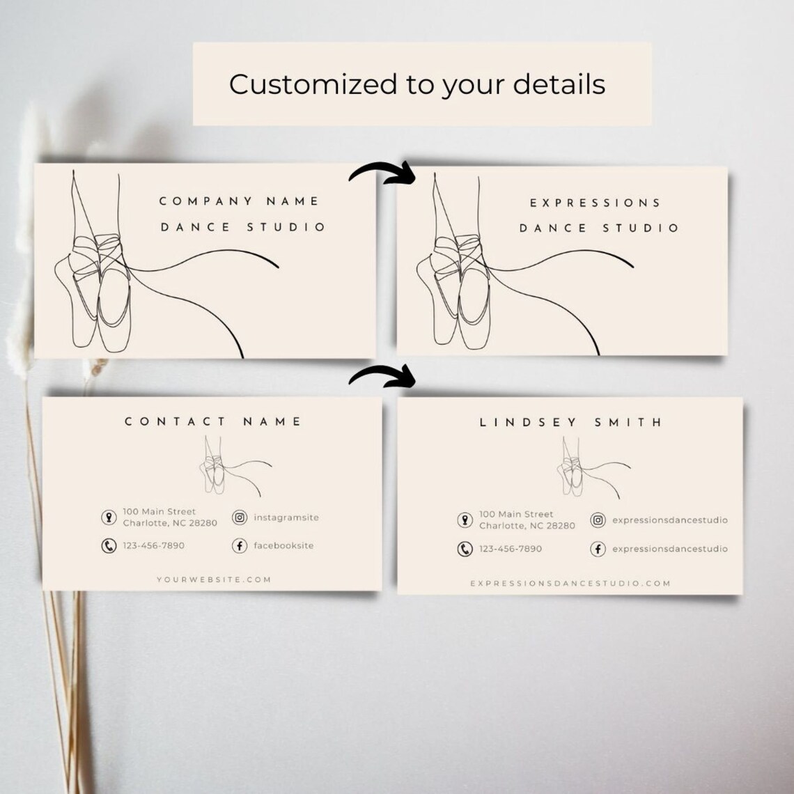Ballet Studio Business Card Ballerina Card Dance Studio - Etsy