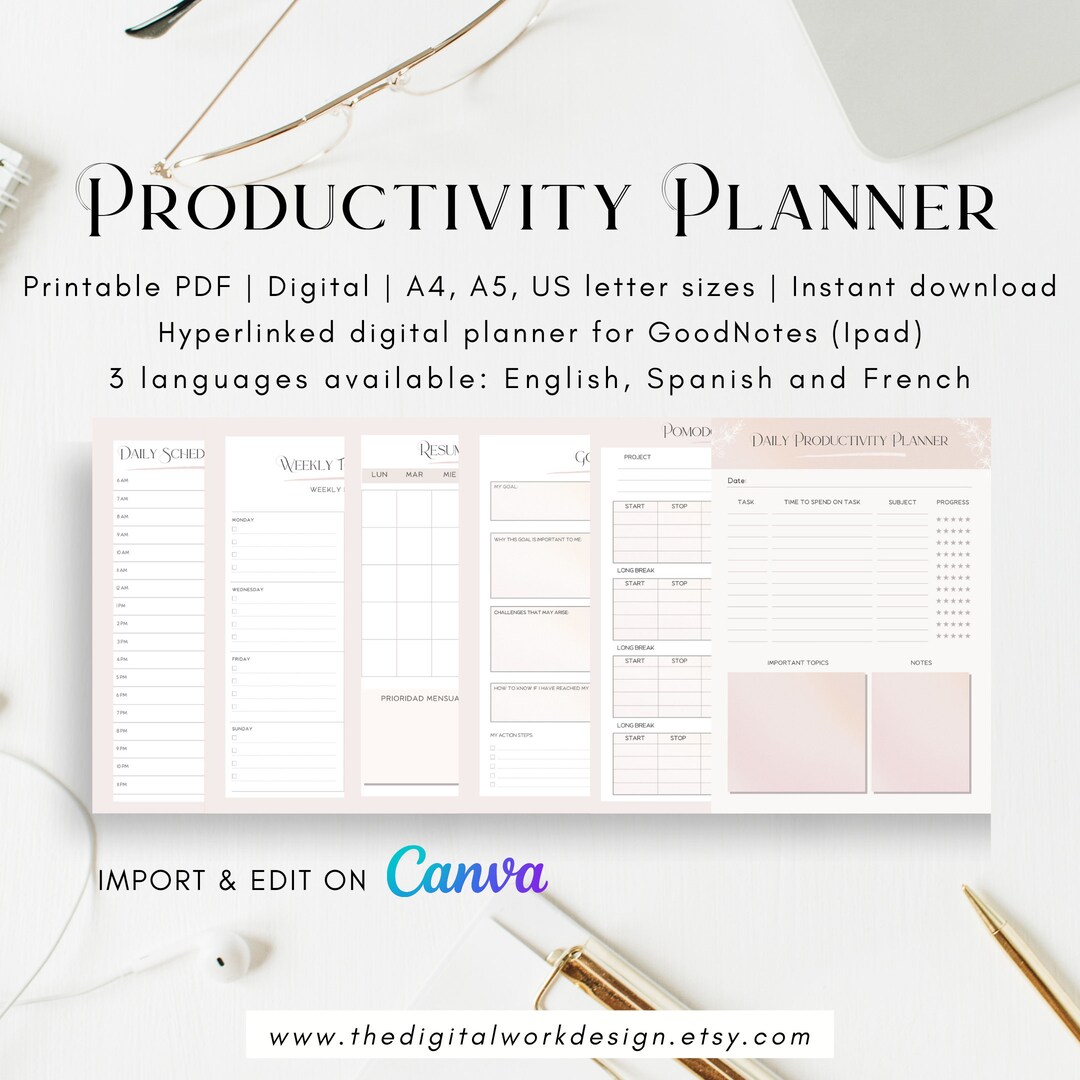 Printable Productivity Planner Pdf, Digital Planner Goodnotes Undated ...