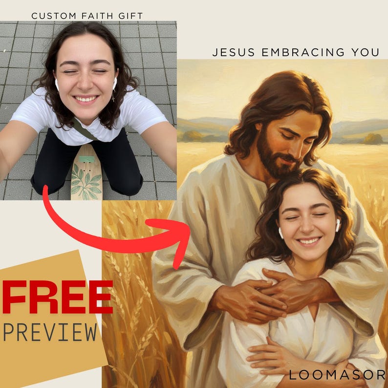 Custom Jesus Embrace Portrait: Personalized Christian Artwork (digital ...