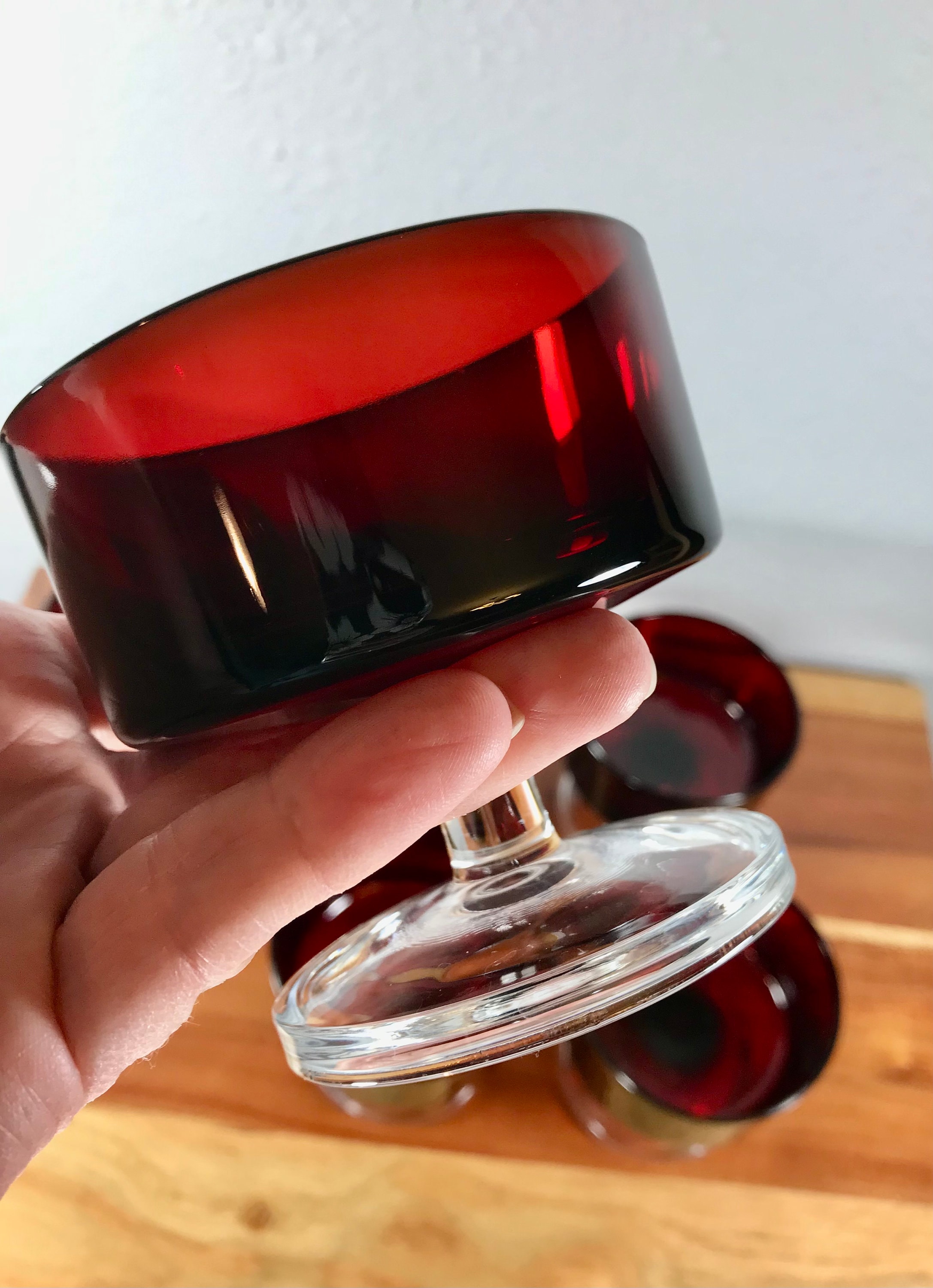 Luminarc Ruby Red With Clear Footed Stem Short Sherbet Ice Cream ...