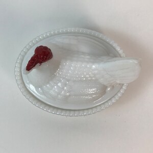 Hen on Nest Westmoreland Milk Glass Red Comb Nesting Chicken Dish Bowl ...
