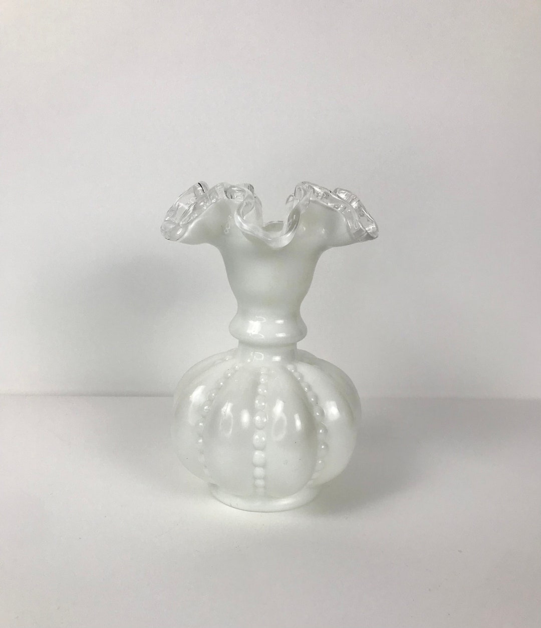 Silver Crest Milk Glass Vase Fluted Ruffle Wave Rim 6.25” T Collector ...