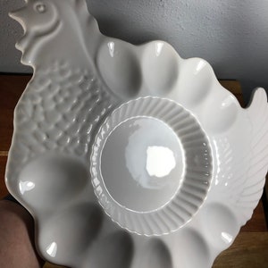 White Ceramic Hen Rooster Shape Deviled Egg Plate Platter Serving Tray ...