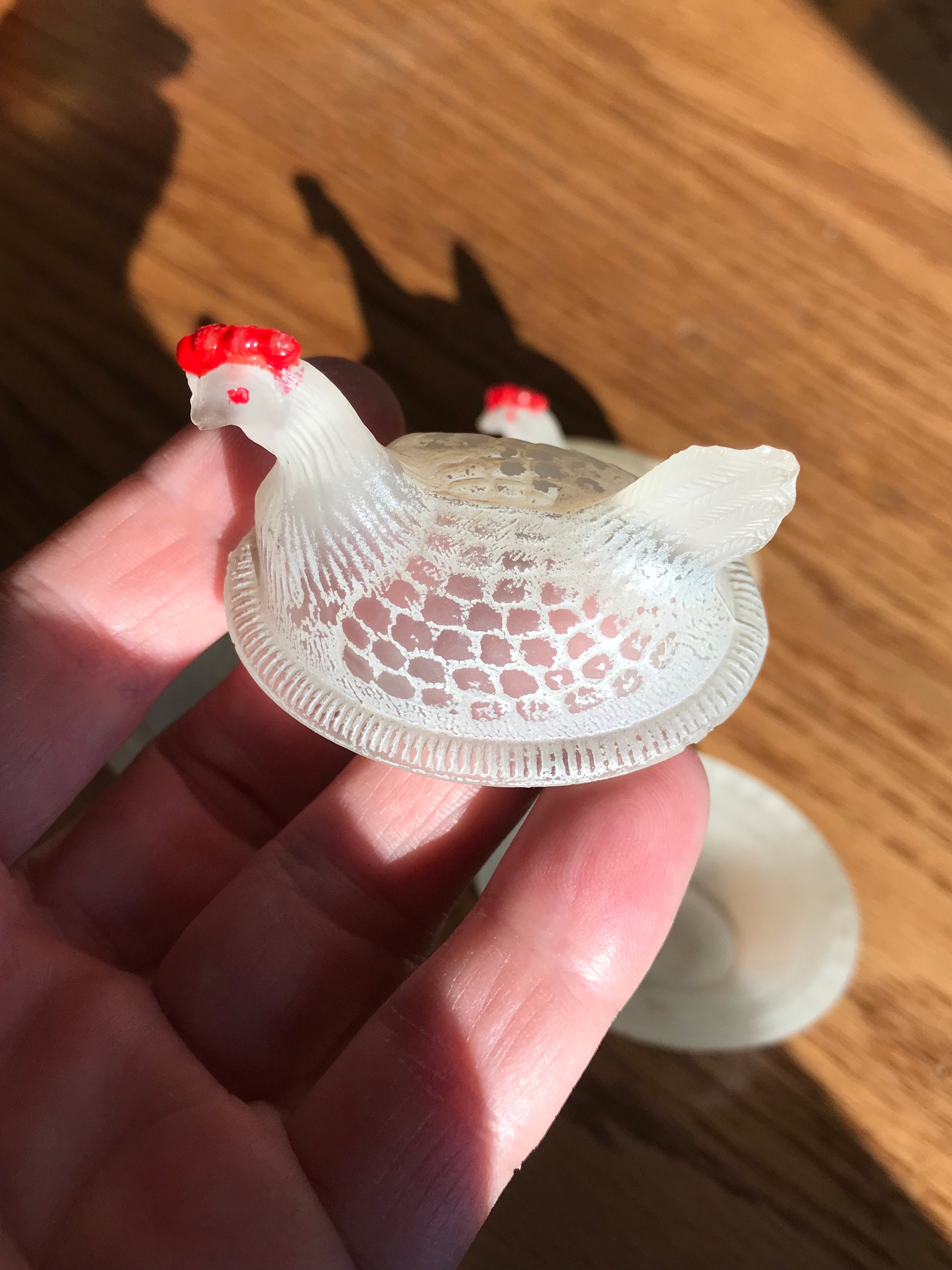 Miniature Chicken Hen on A Nest Iridescent Ceramic Glass Frosted Glass ...