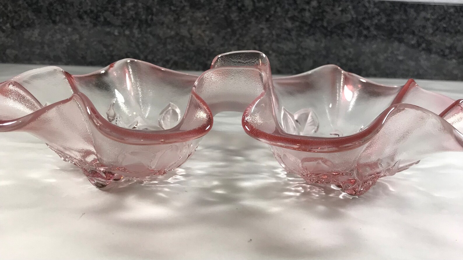 Mikasa Rosella Pink Flower Frosted Leaf Crystal Ruffled Relish ...