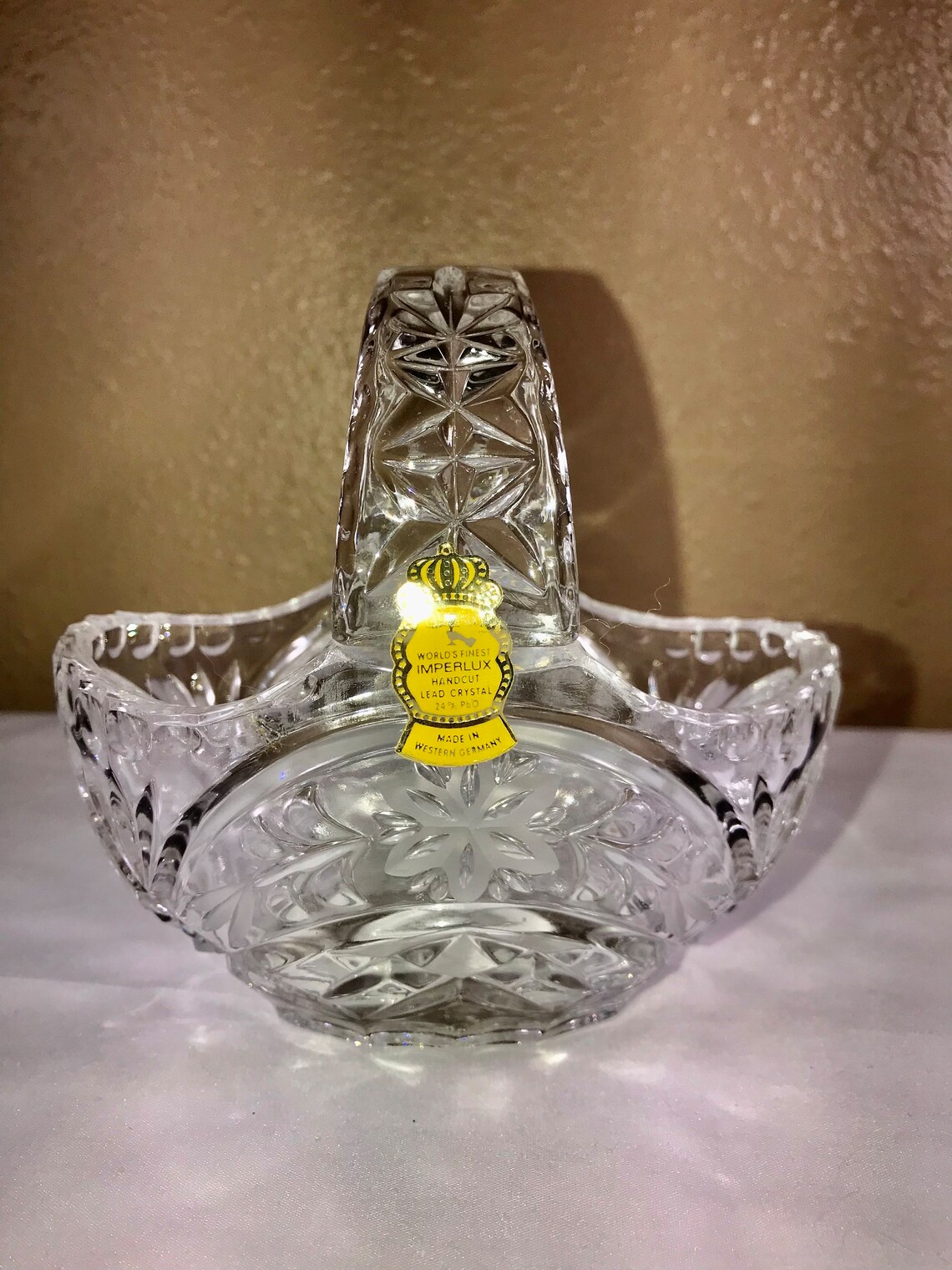 Imperlux 24% Crystal Handcut Small Candy Basket Dish With Crossed ...
