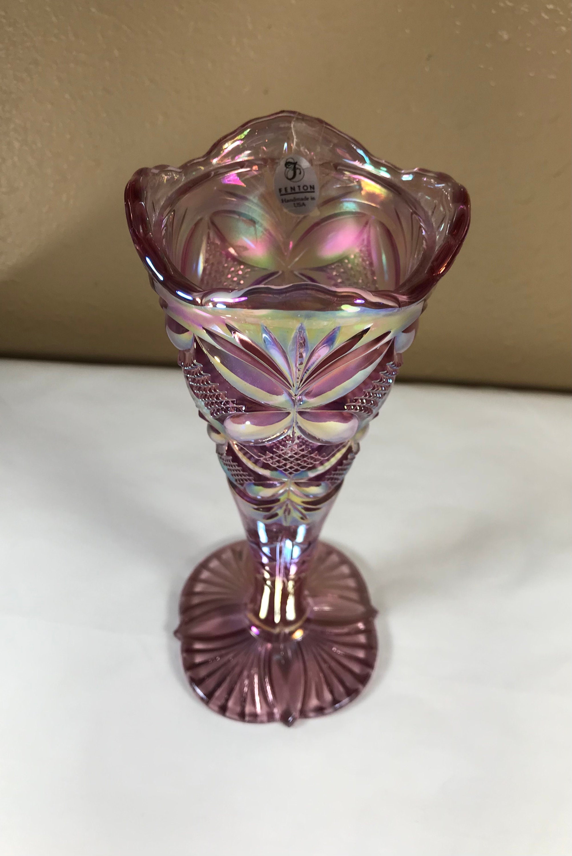 Fenton Pink Iridescent Carnival Art Glass Bud Flower Bouquet Vase ...