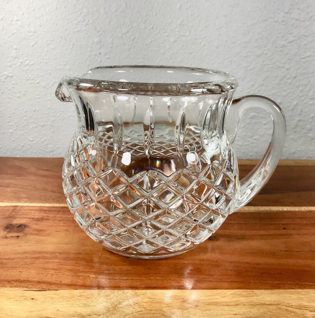 Teleflora Heavy Lead Crystal Squat Pitcher Jug W/ Basket Weave Diamond ...