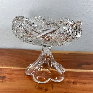 Cut Glass Footed Candy Compote Dish With Hobstars and Sawtooth Jagged ...