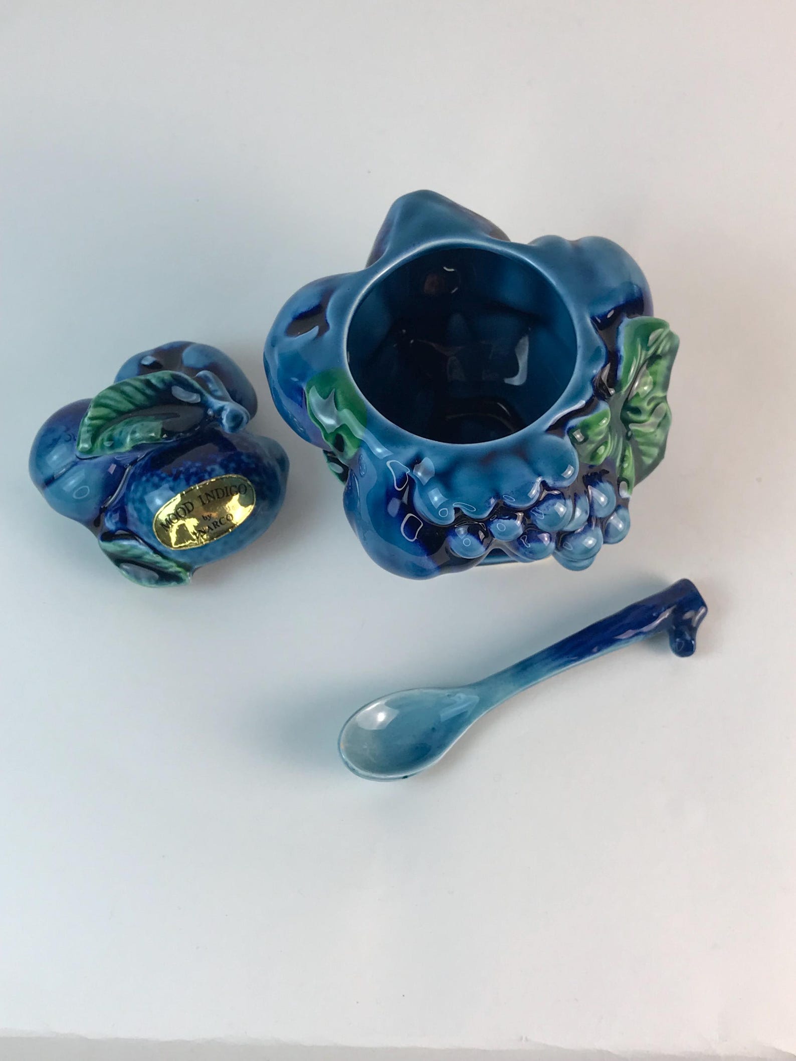 Inarco Mood Indigo Blue Green Sugar Bowl With Spoon Kitchen Dishes ...