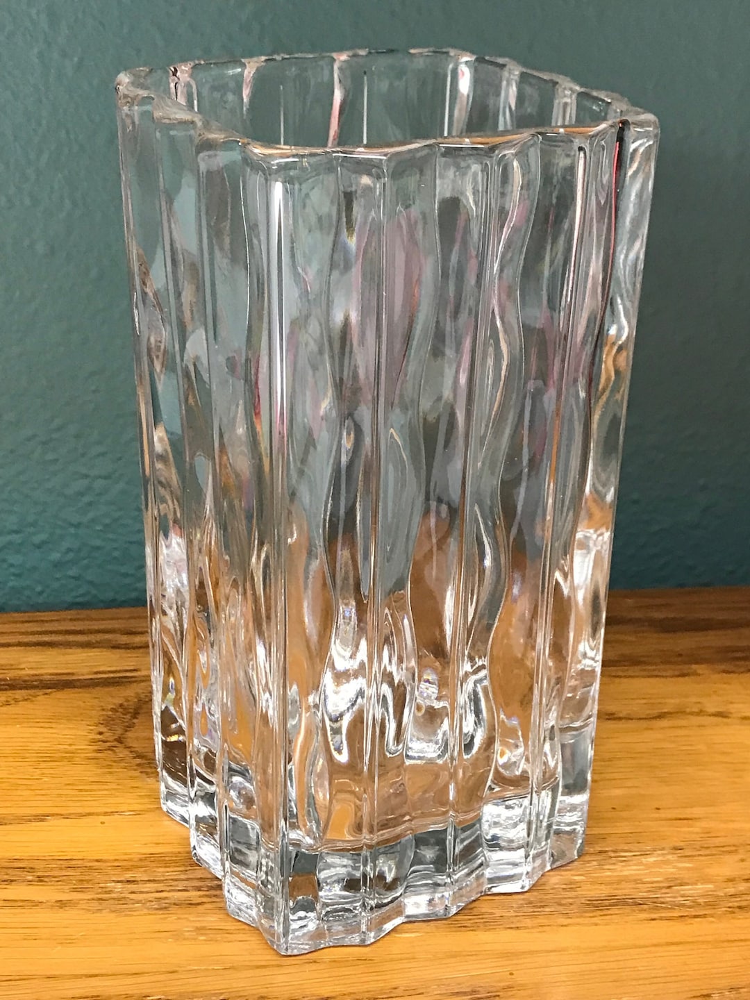 Mikasa Studio Nova Crystal Heavy Vase With Vertical Wavey Lines Signed ...
