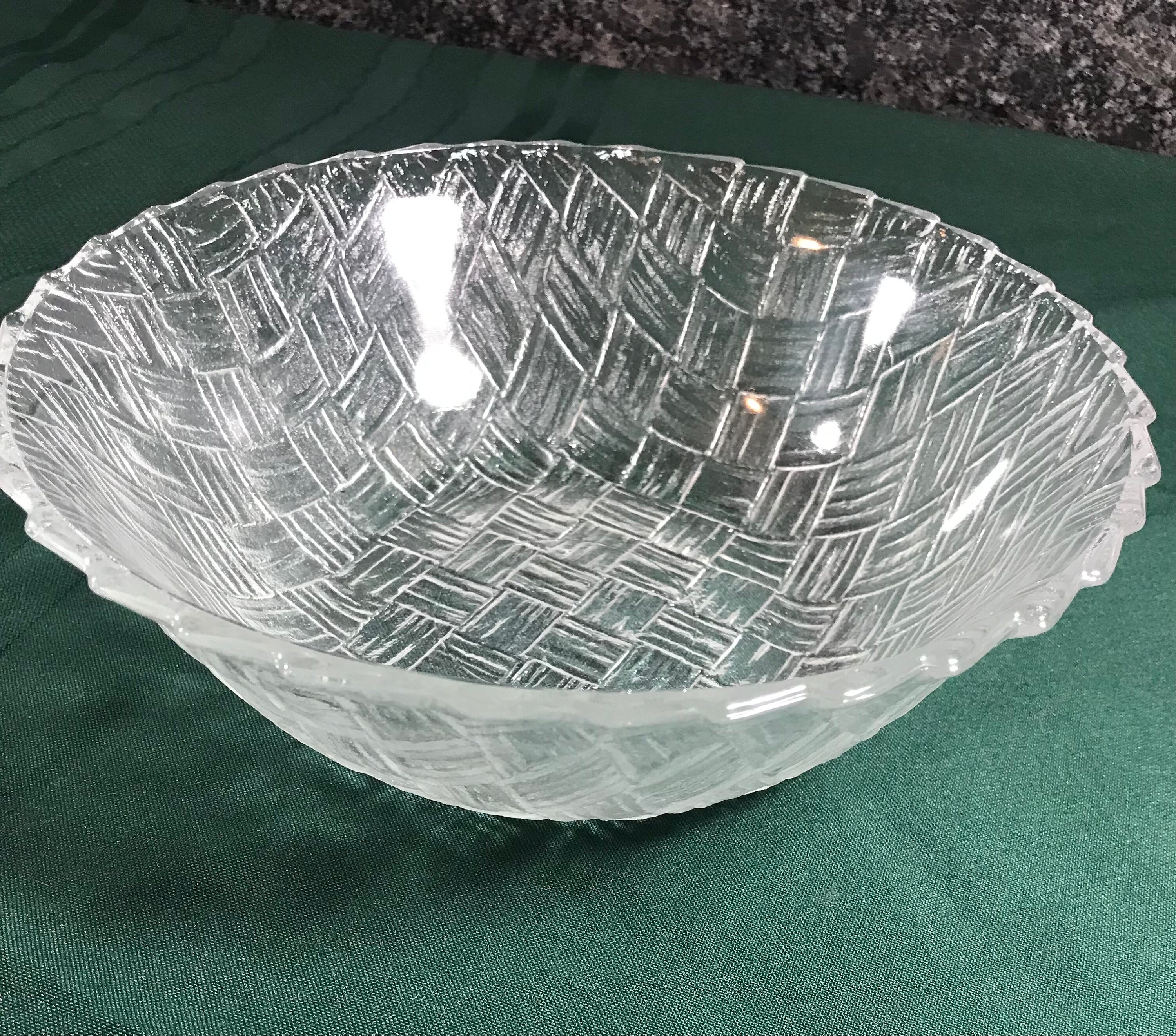 Hoya Glass Bowl Block Ice Cube Pattern & Jagged Edge 9” Kitchen Salad ...