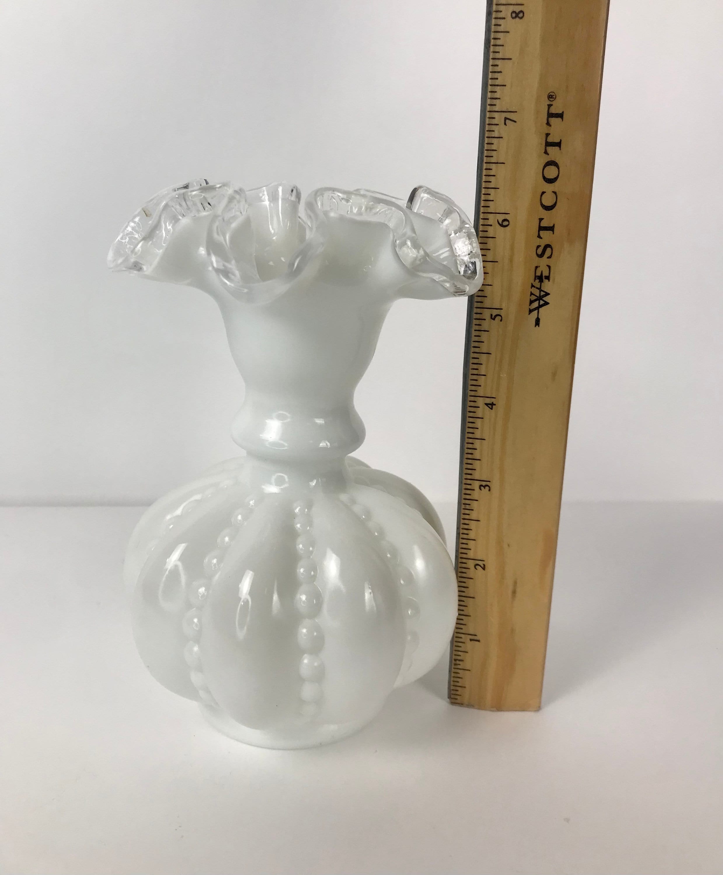 Silver Crest Milk Glass Vase Fluted Ruffle Wave Rim 6.25” T Collector ...