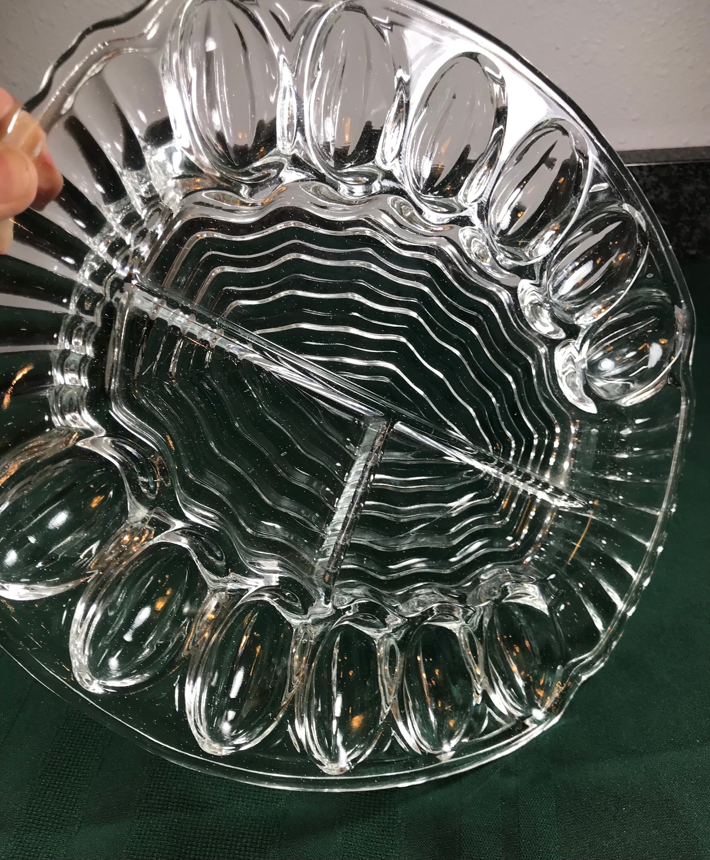 Vintage Glass Deviled Egg Plate Platter Serving Tray 3 Dividers for ...