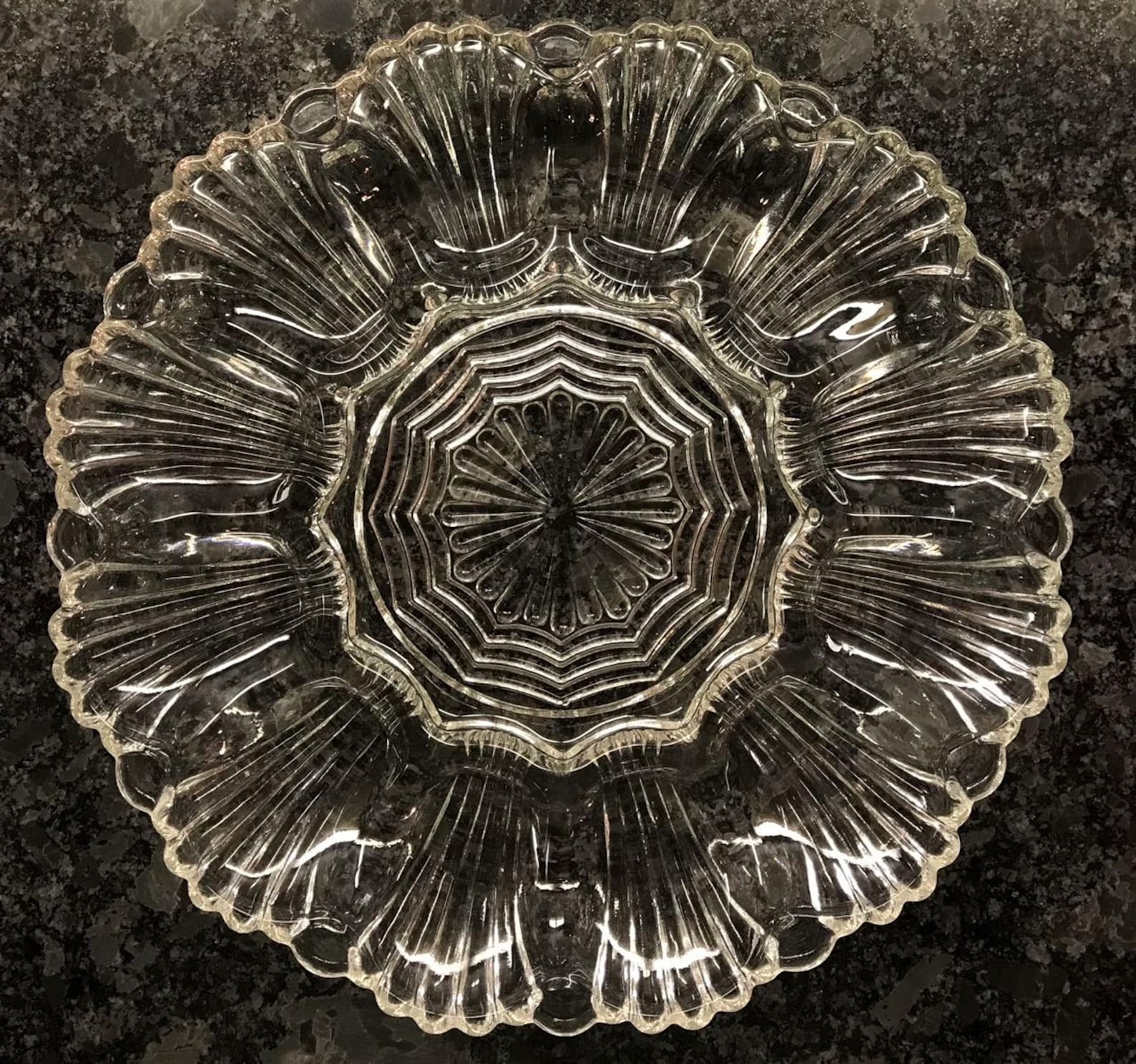 Anchor Hocking Clear Glass 10 Deviled Egg Plate Platter Oyster Server ...