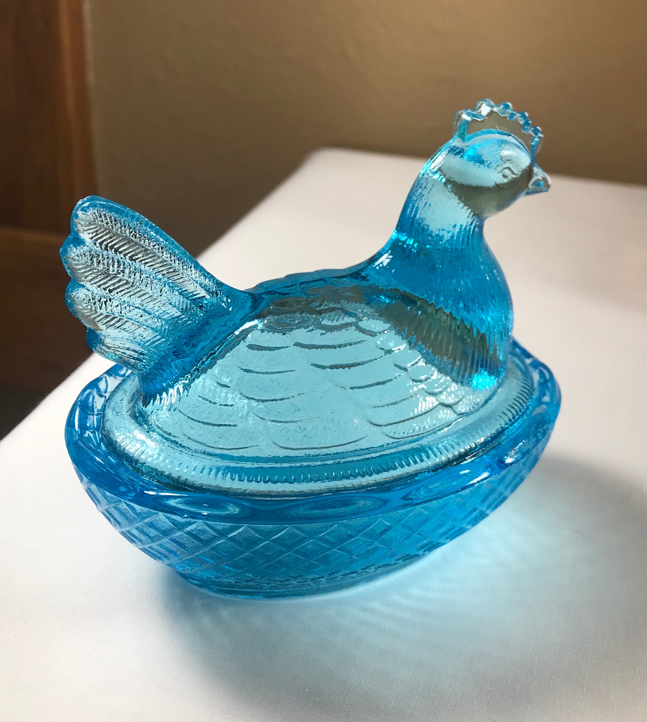 Jeanette Carnival Glass Nesting Duck Iridescent Milk Glass & Turquoise ...