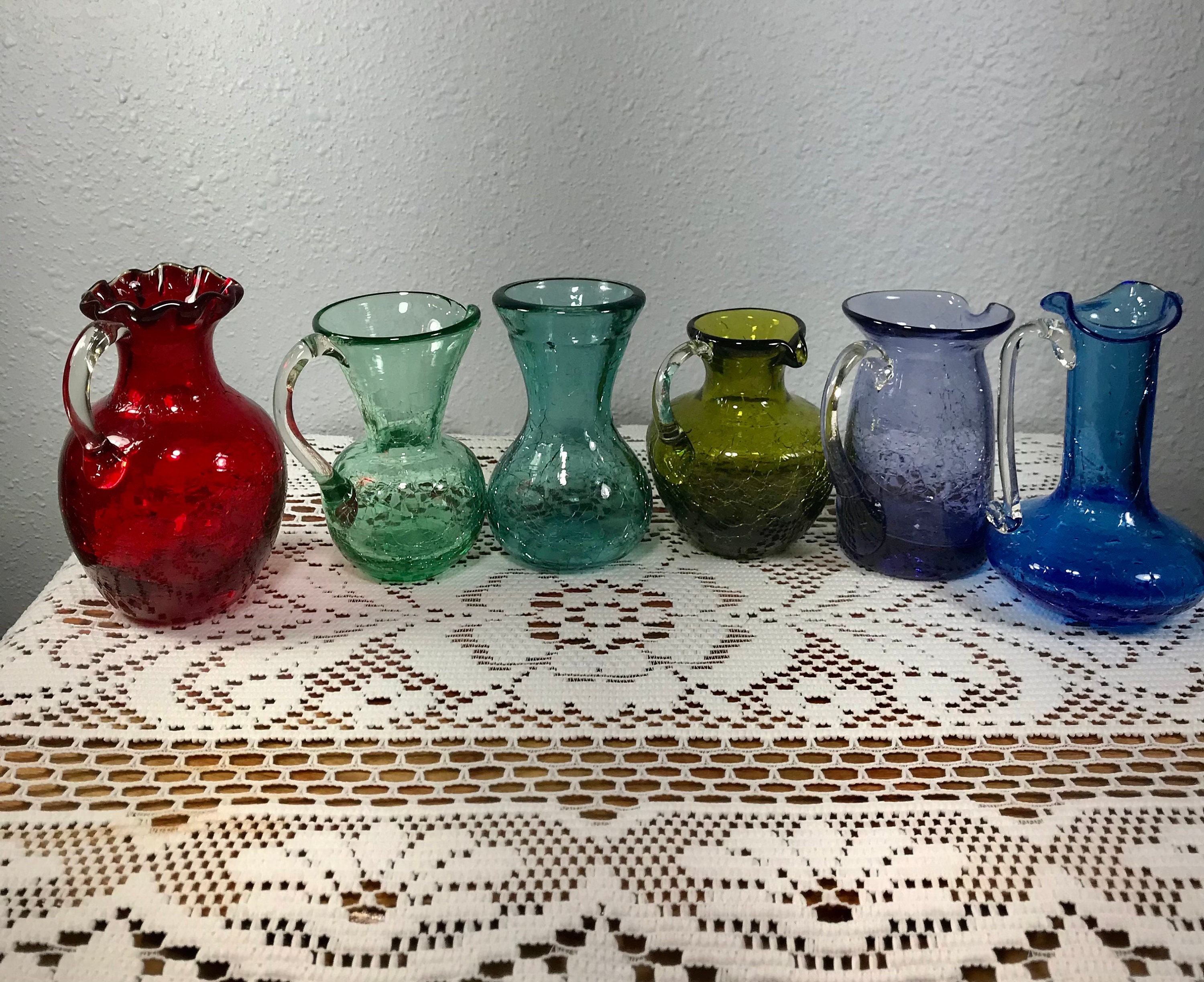Miniature Small Artwork Handblown Art Glass Crackled Pitchers - Etsy