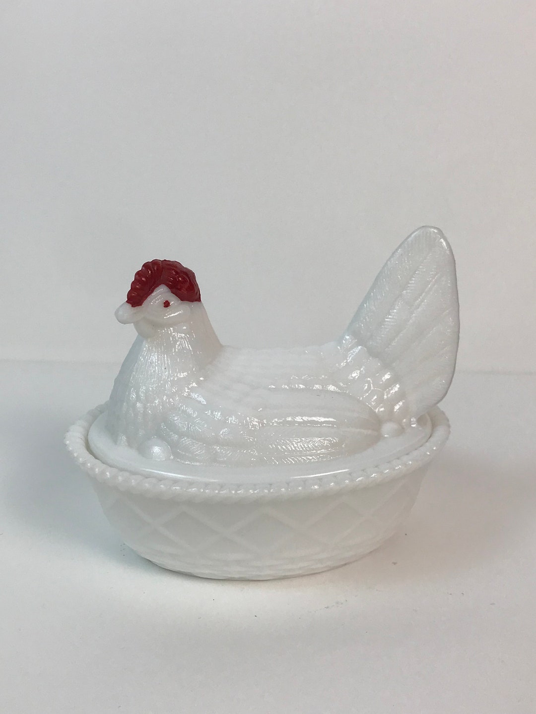 Hen on Nest Westmoreland Milk Glass Red Comb Nesting Chicken Dish Bowl ...