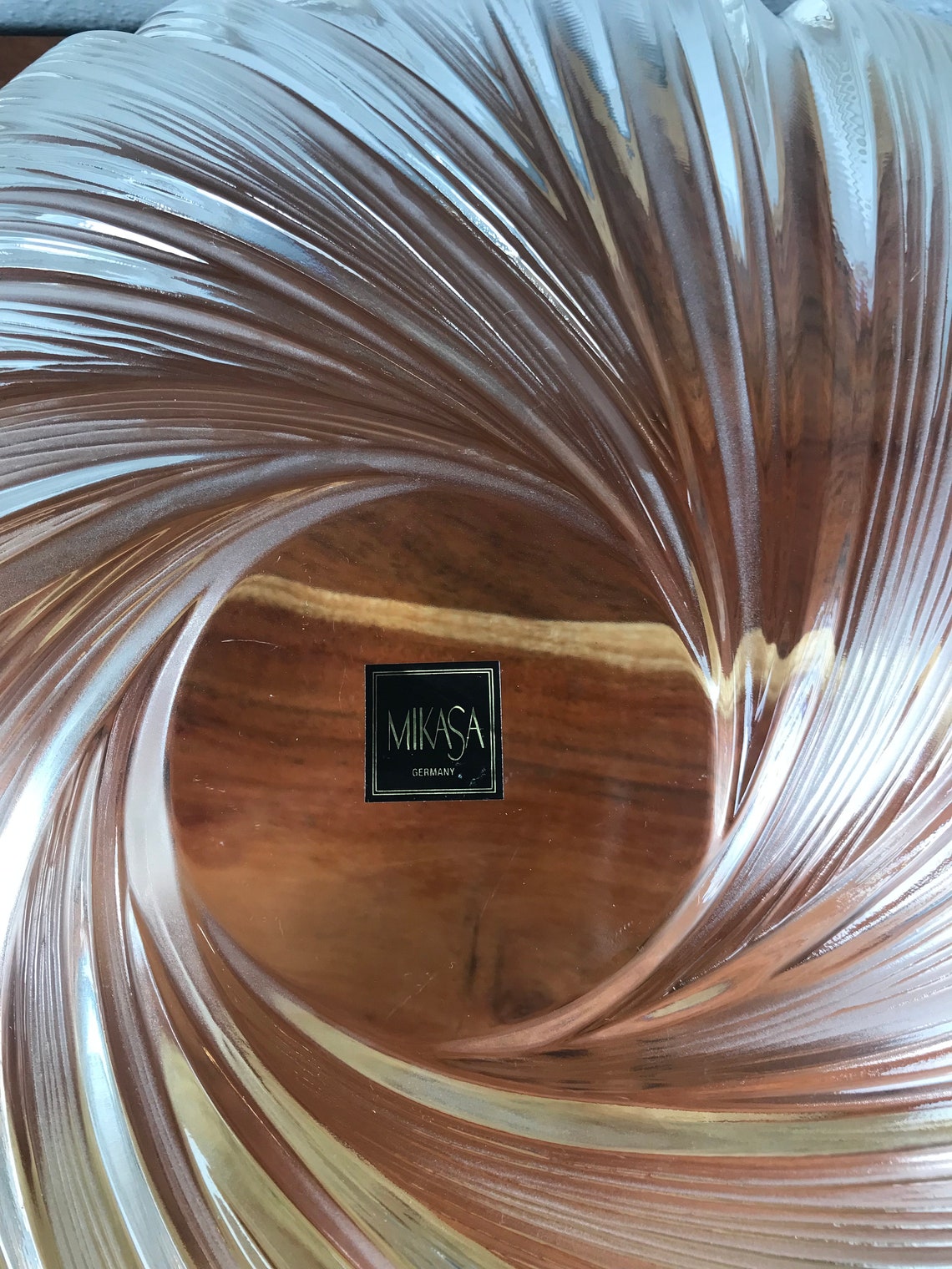 Mikasa Spun Silk Crystal Lead Hostess Platter Dish Frosted Swirl Twist ...