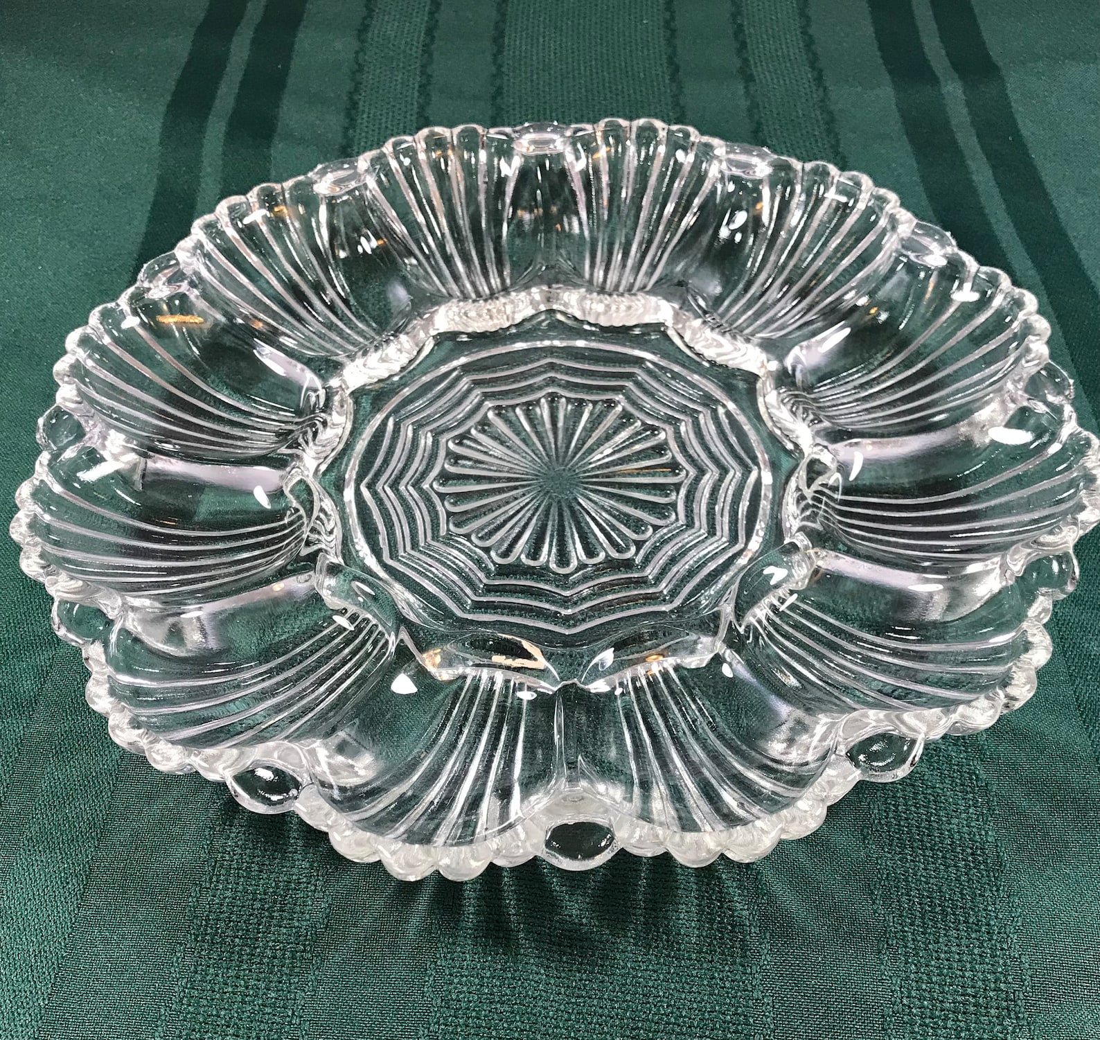 Anchor Hocking Clear Glass 10 Deviled Egg Plate Platter Oyster Server ...