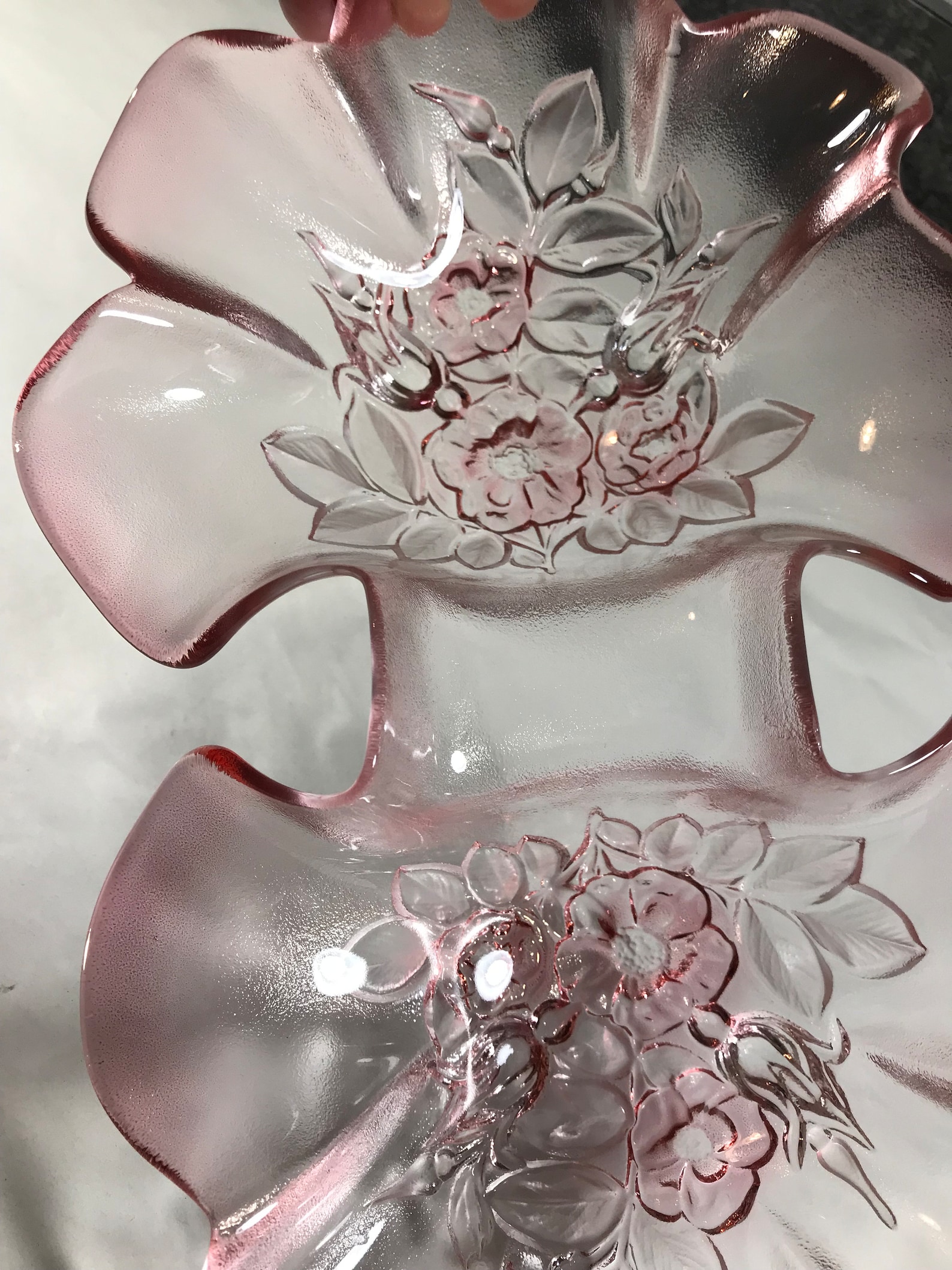 Mikasa Rosella Pink Flower Frosted Leaf Crystal Ruffled Relish - Etsy