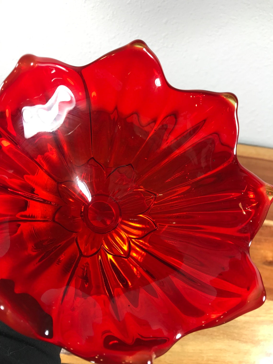 Viking Footed Candy Compote Dish Ruby Red With Amberina Tips and Flower ...