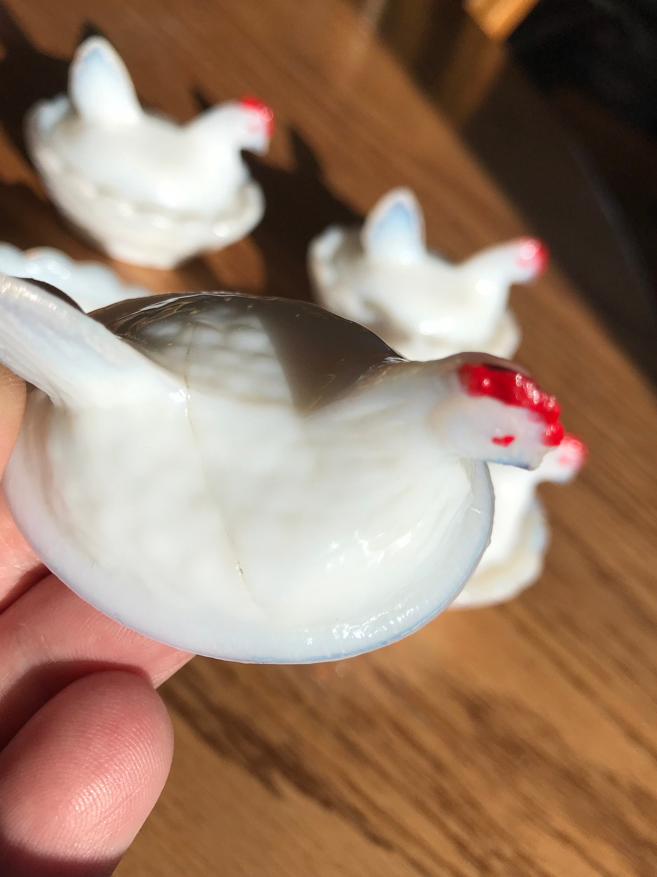 Miniature Chicken Hen on A Nest Iridescent Ceramic Glass Frosted Glass ...