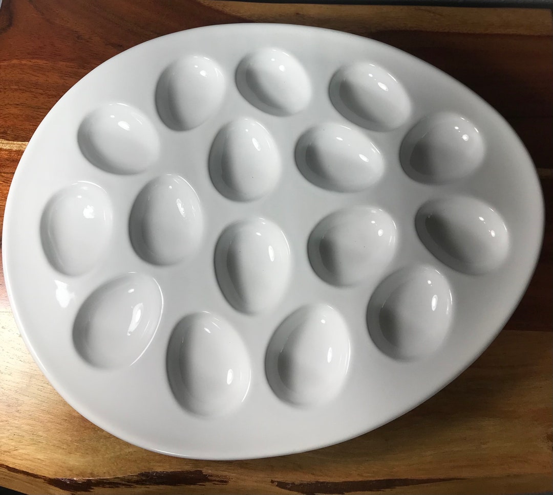White Deviled Egg Plate Platter Serving Tray 16 Egg Slots - Etsy