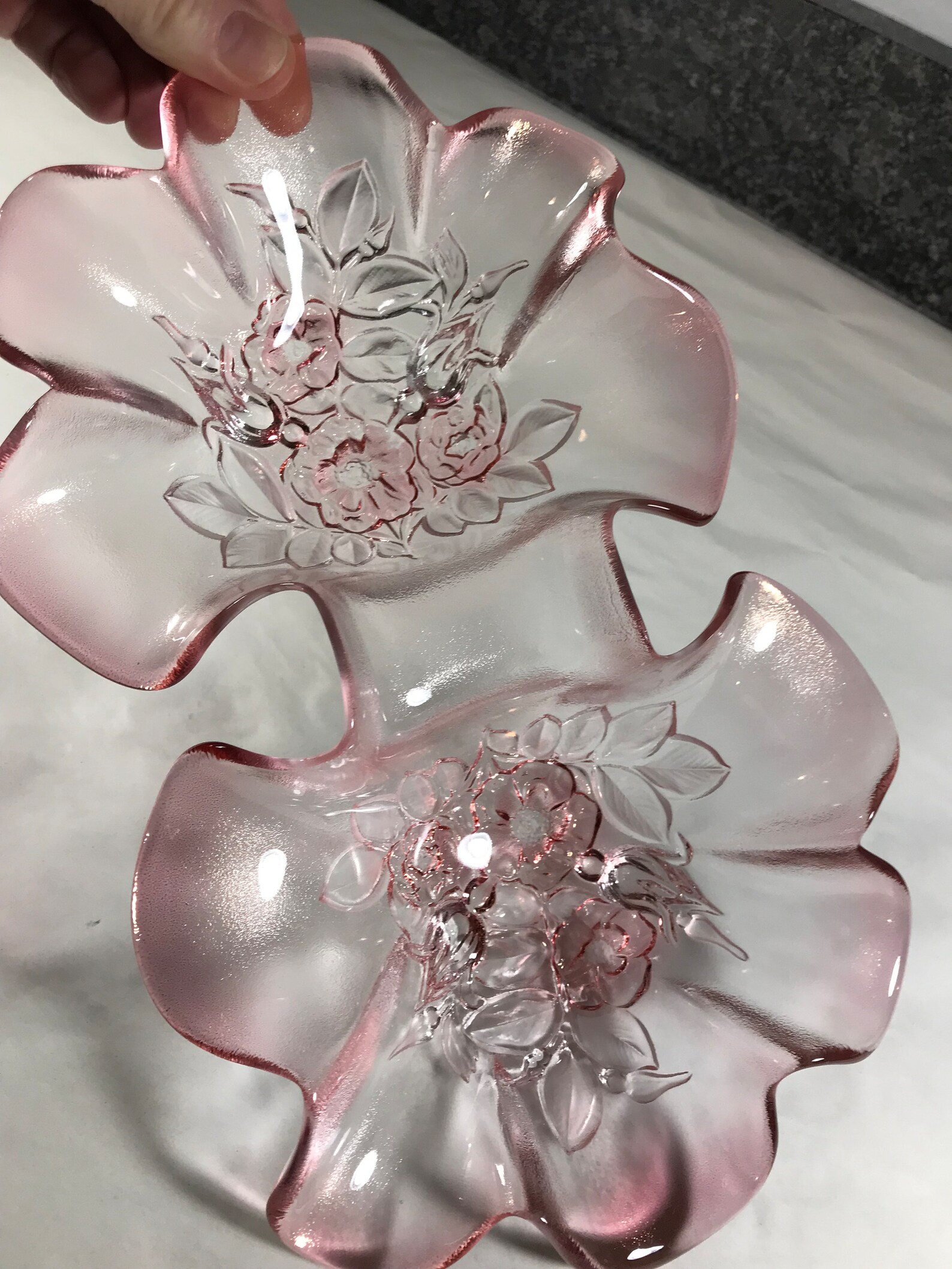 Mikasa Rosella Pink Flower Frosted Leaf Crystal Ruffled Relish - Etsy
