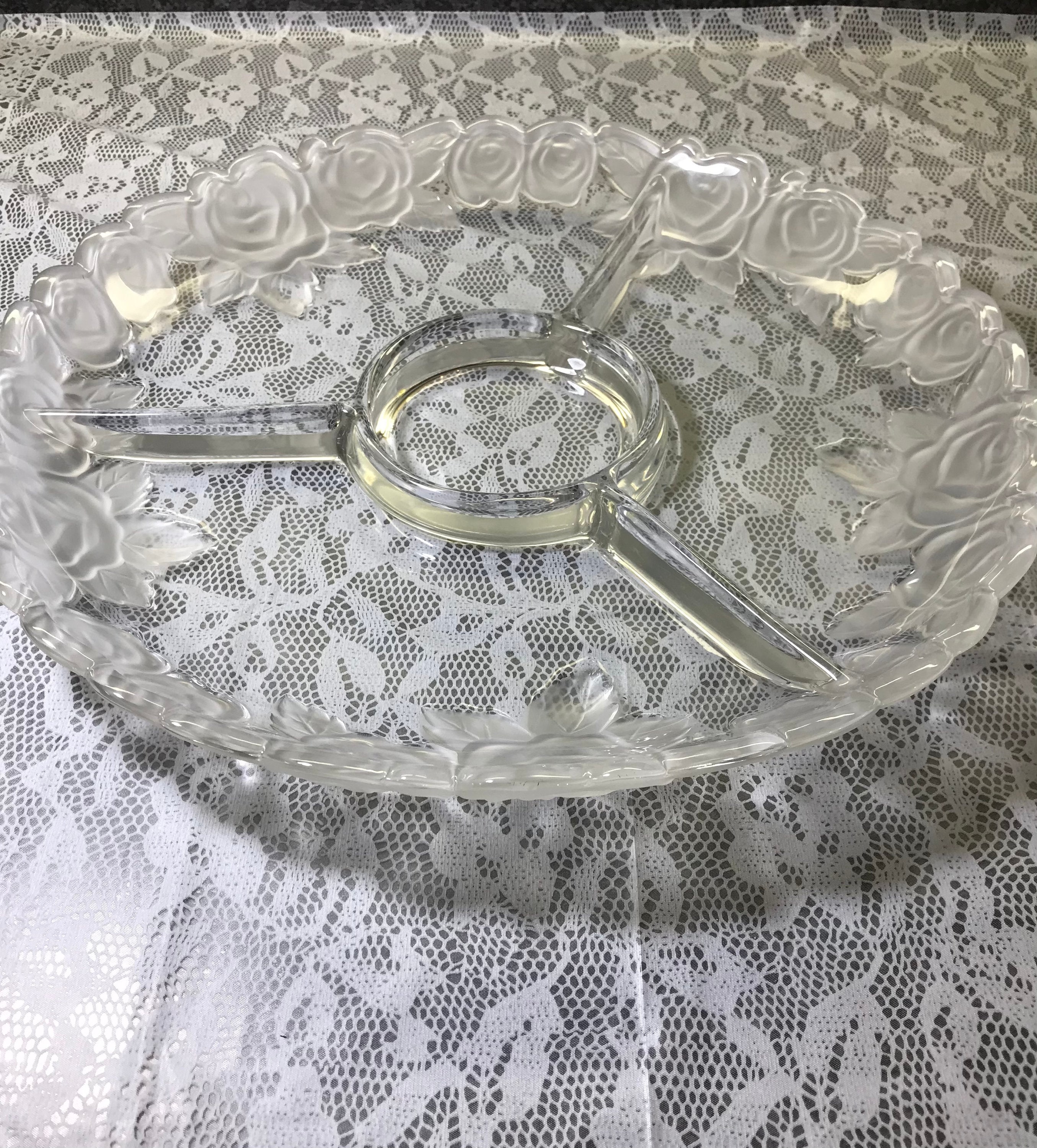 Mikasa Studio Nova Winter Rose Chip Dip Vegetable Platter Frosted Roses ...