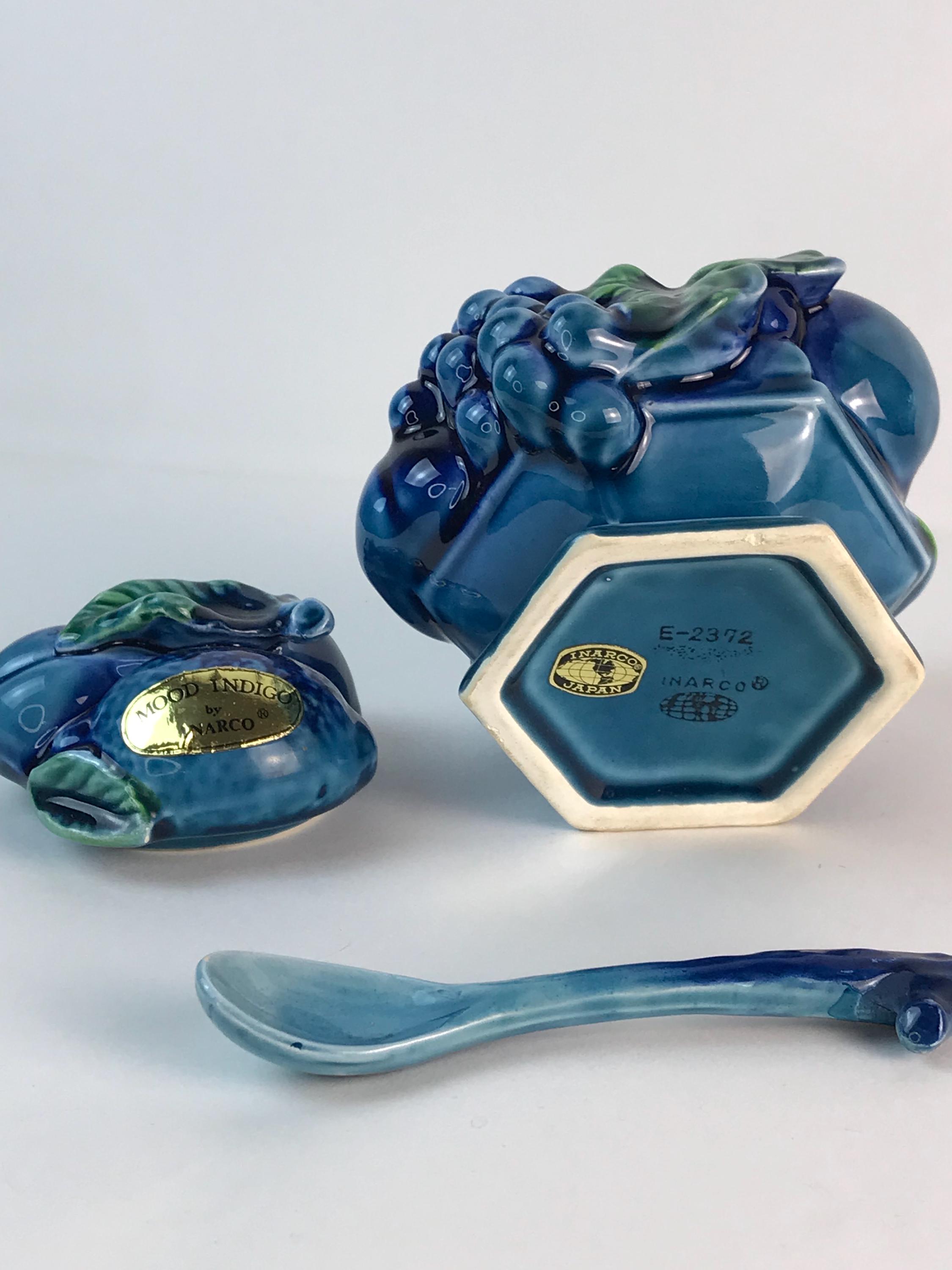 Inarco Mood Indigo Blue Green Sugar Bowl With Spoon Kitchen Dishes ...