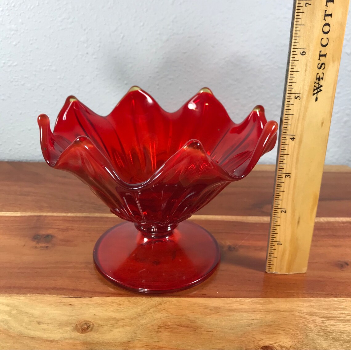 Viking Footed Candy Compote Dish Ruby Red With Amberina Tips and Flower ...