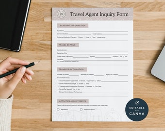 Travel Agent Client Intake Form, Travel Agency Forms, Client Travel ...