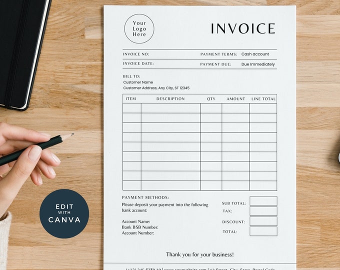 Editable Invoice Template | Custom Order Form for Small Business ...