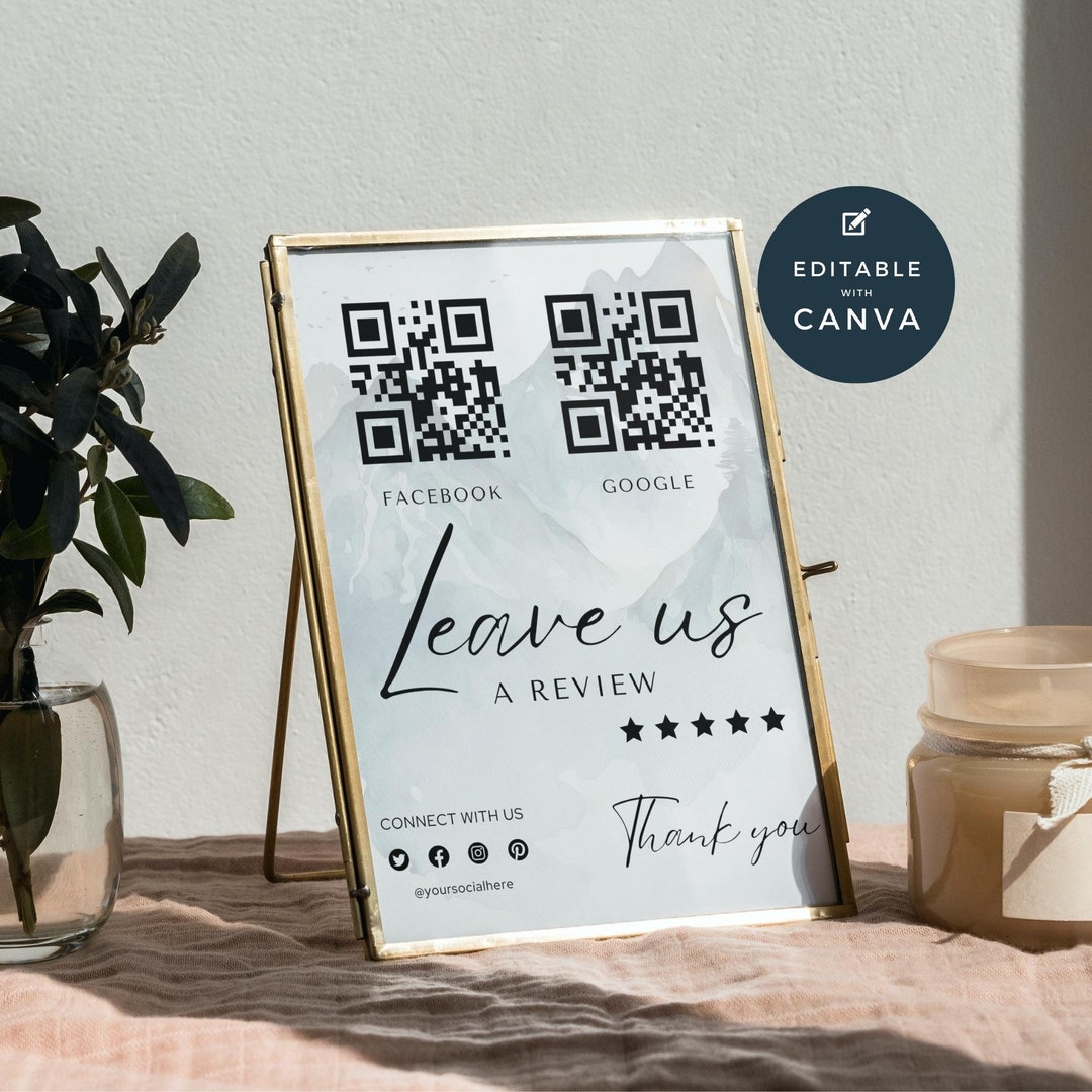 Ask for Review QR Code Sign Template, Google Sign, Facebook, Review Us ...