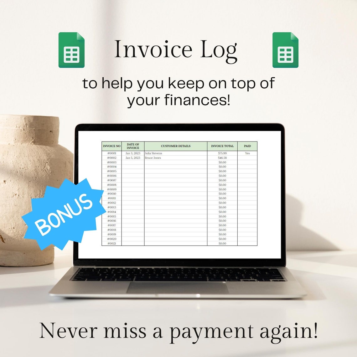 Simple Invoice Template Sheets | Editable Sales Document | Receipt ...