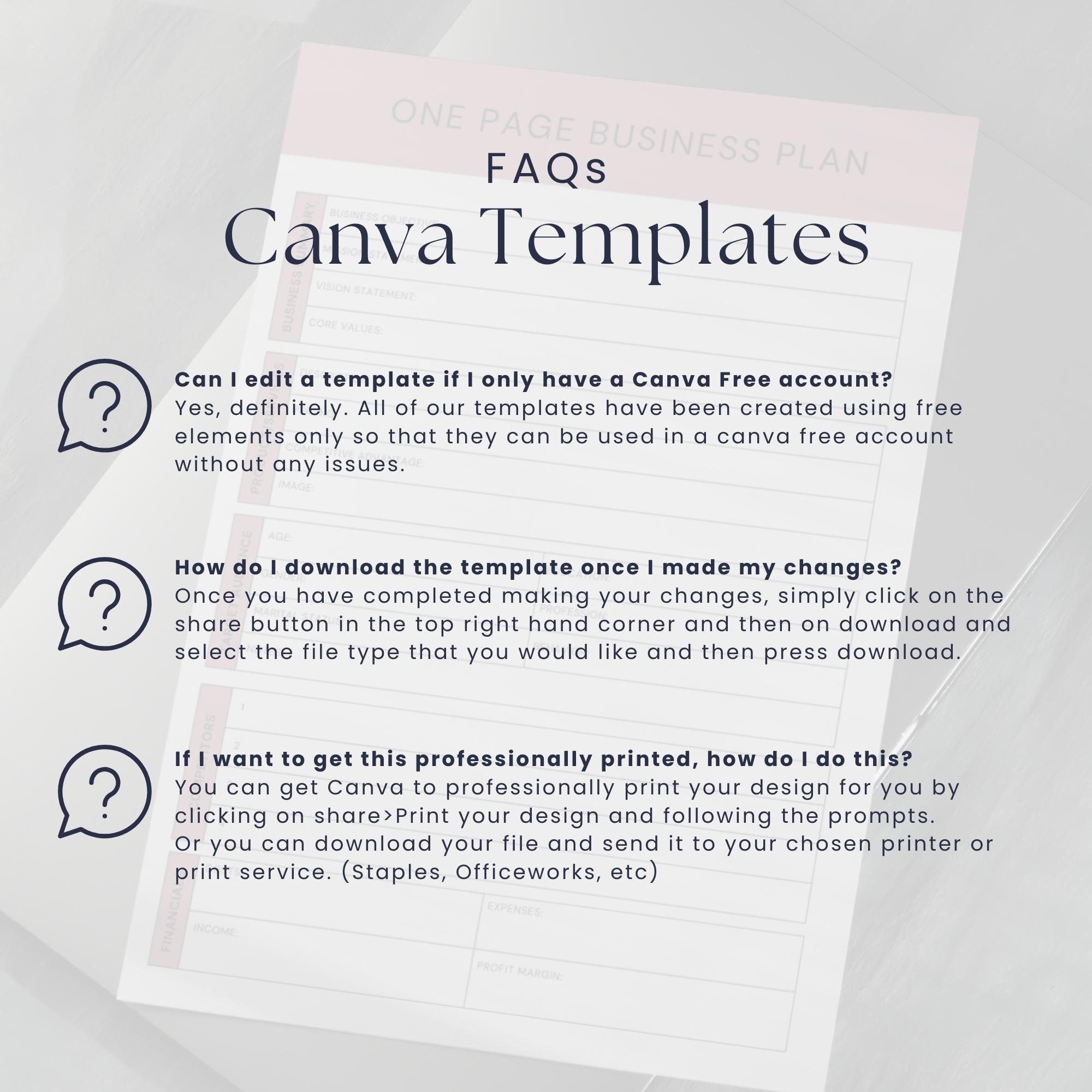 Business Plan One Page, 1 Page Small Business Template Start Up ...