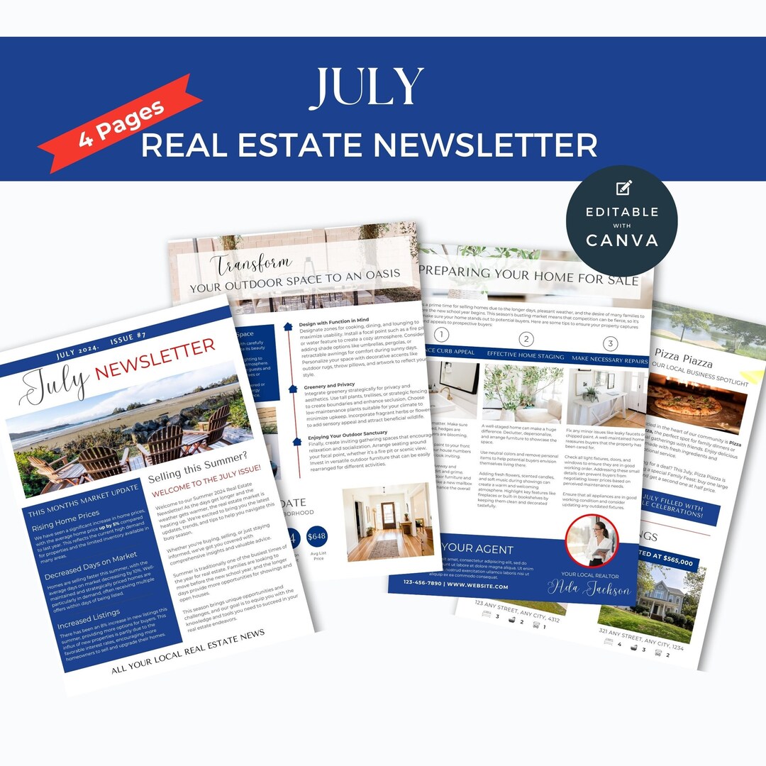 July Real Estate Newsletter Template: Red, White, and Blue (canva ...