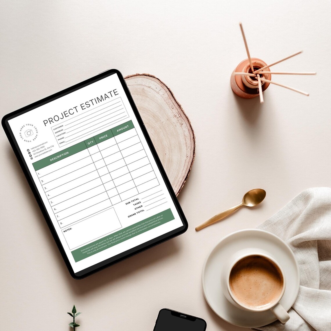 Project Estimate Template Green, Professional Simple Work Bid, Client ...