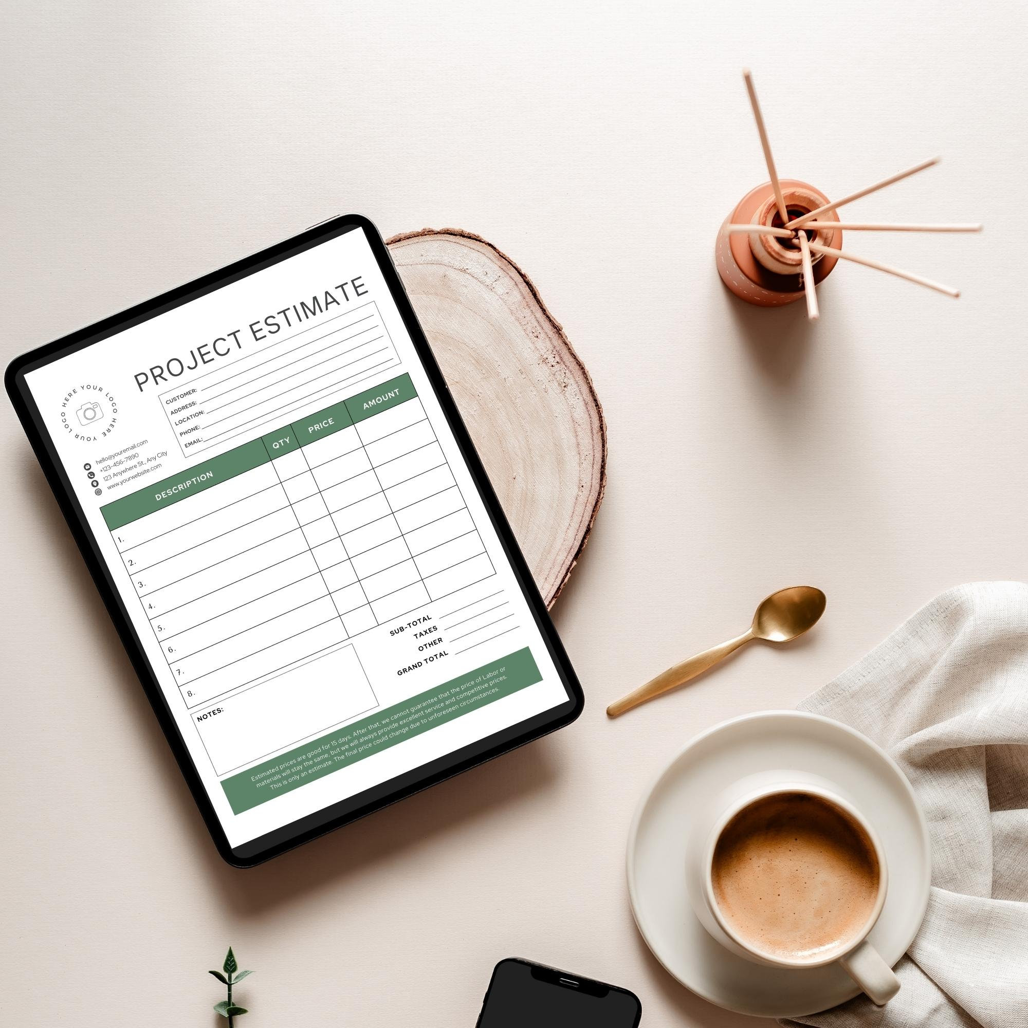 Project Estimate Template Green, Professional Simple Work Bid, Client ...