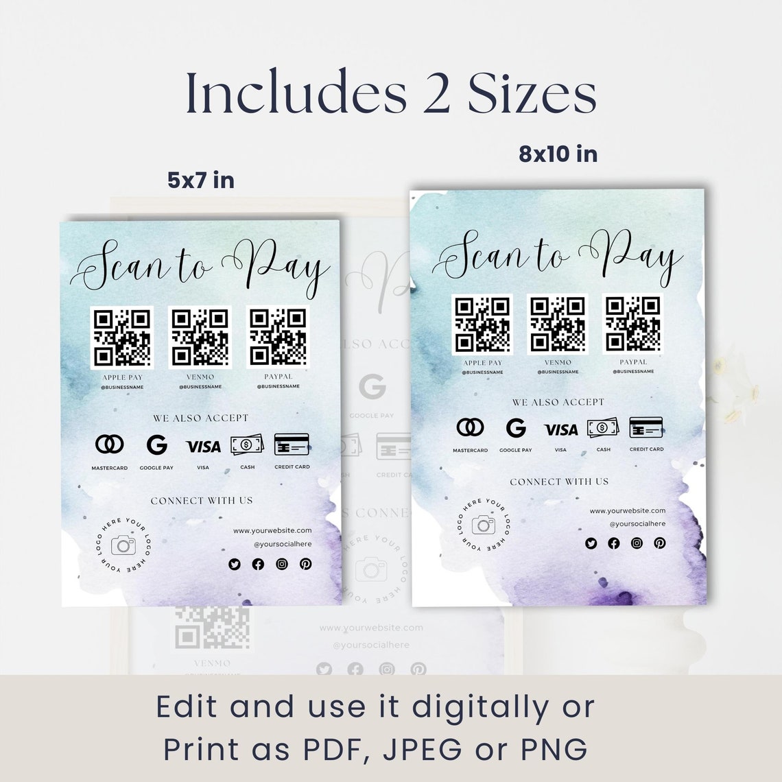 Scan to Pay Template Canva | Editable QR Code Table Sign | Printable ...