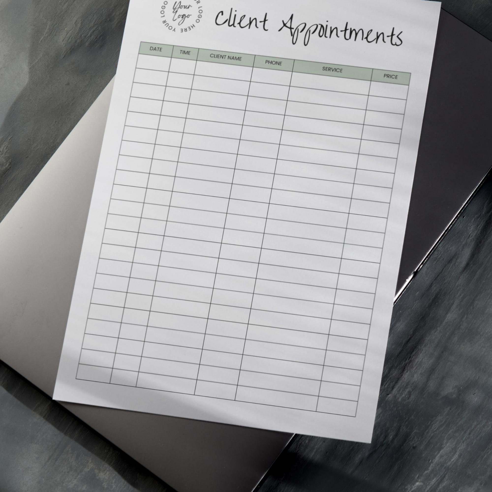 Salon Appointment Tracker | Client Service Record Sheet | Printable ...
