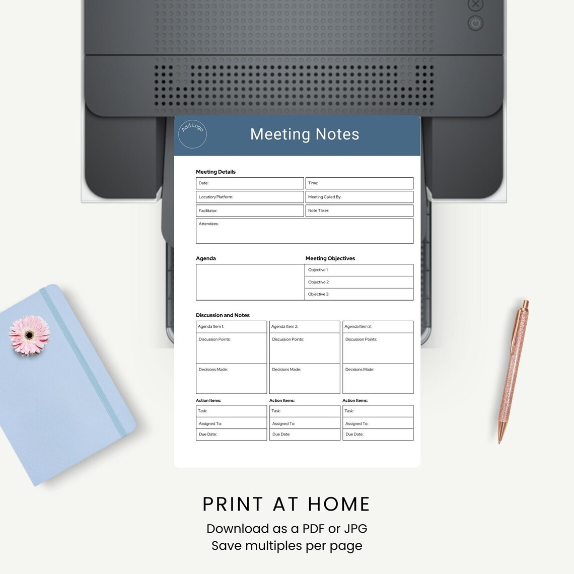 Meeting Notes Template, Editable Meeting Minutes, Printable Business ...