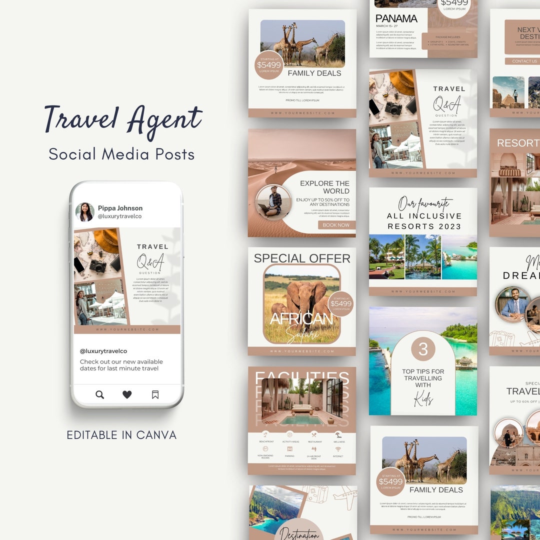 Travel Agent Instagram Post Template | Editable Vacation Agency Social ...