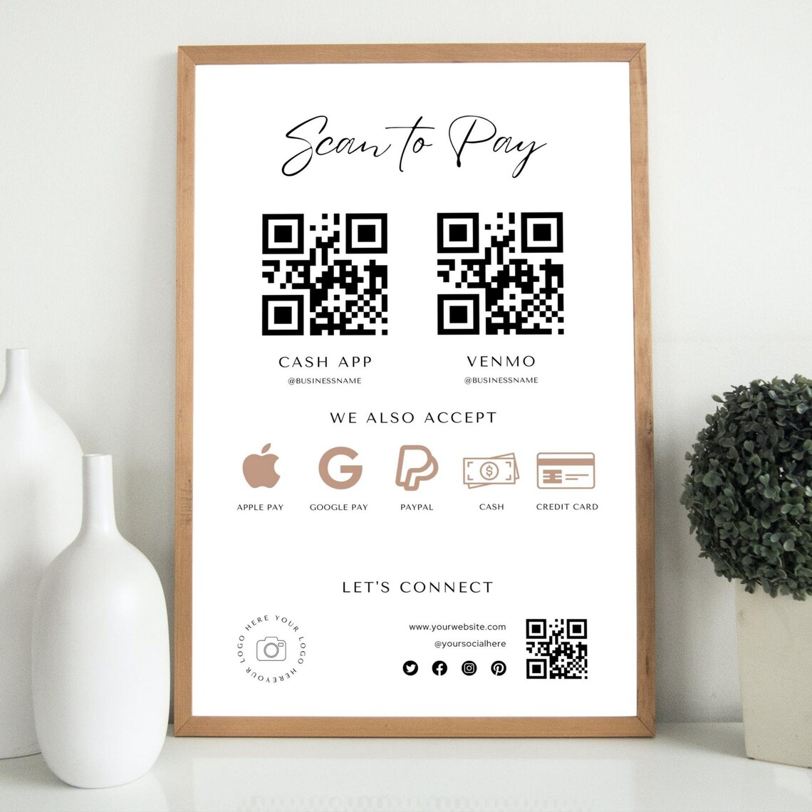 Scan to Pay QR Code & Price List Template, Editable Salon Payment Sign ...