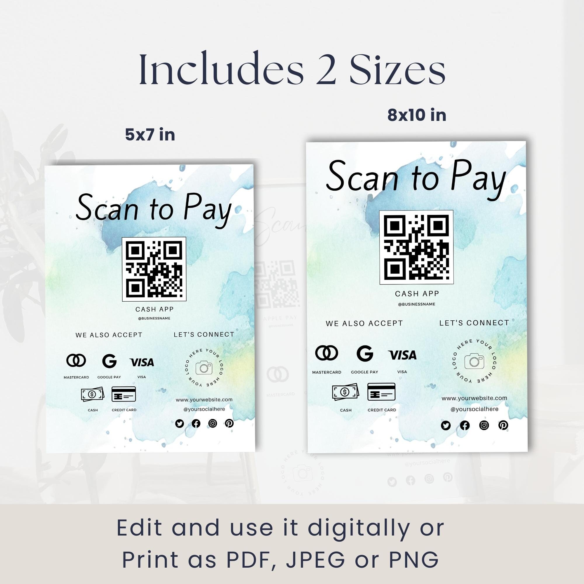 Scan to Pay Template Canva Editable QR Code Table Sign Printable Small ...