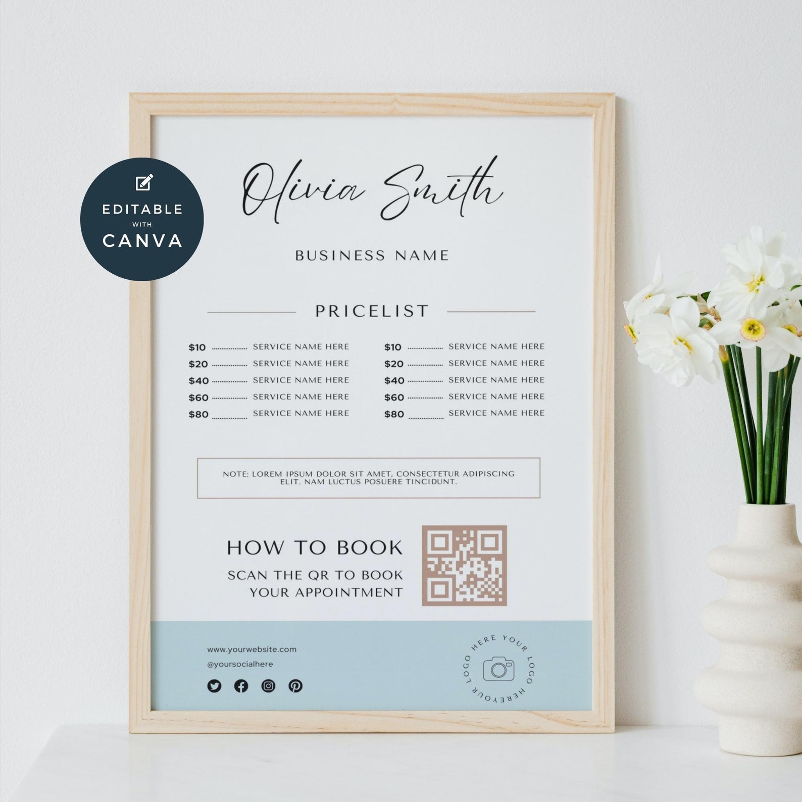 Scan to Pay QR Code & Price List Template, Editable Salon Payment Sign ...